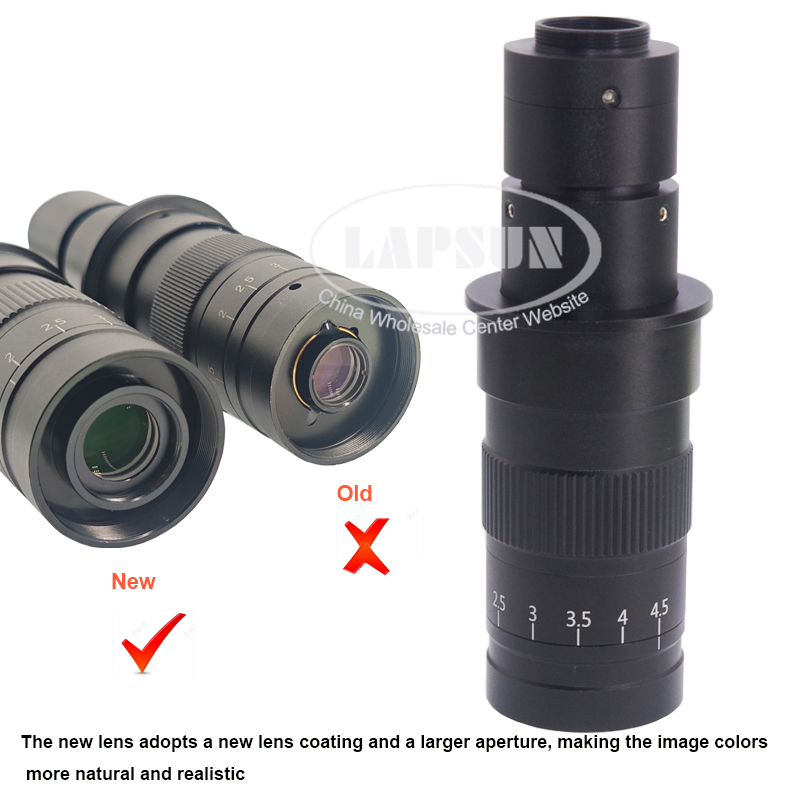 180X-360X Parfocal Zoom Microscope Industry Camera C-Mount Glass Lens ...
